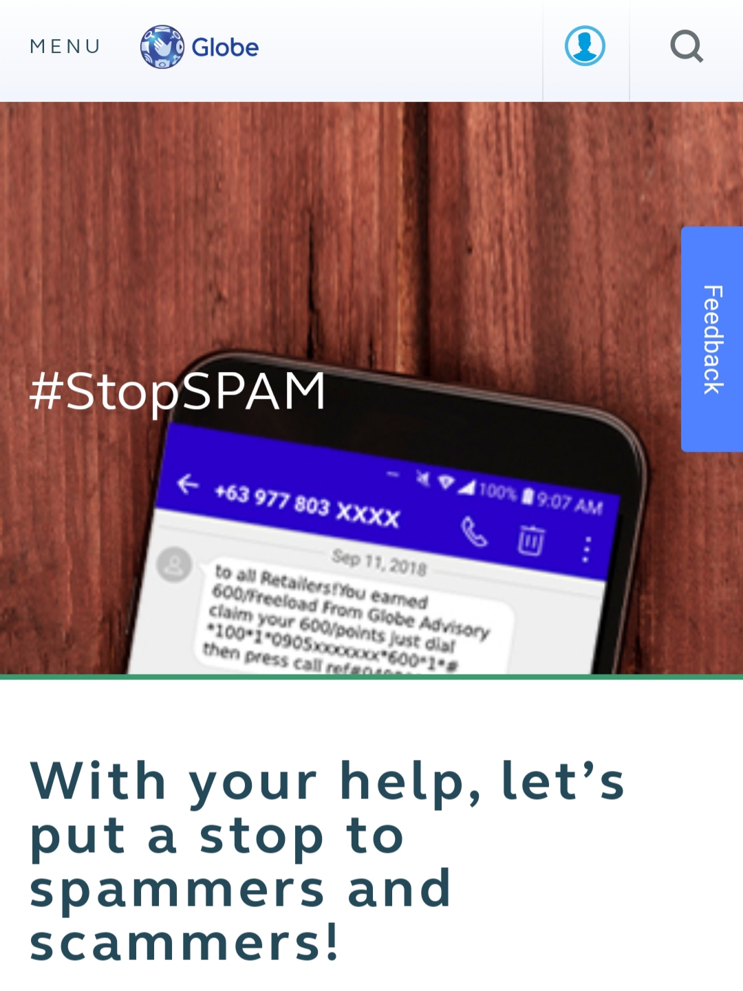 Globe urges customers to use reporting tool for spam/scam cases - MegaBites